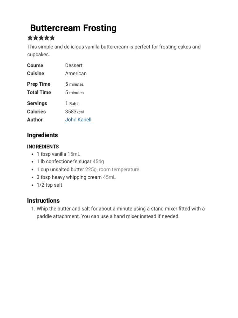 Vanilla Buttercream Frosting Recipe | PDF