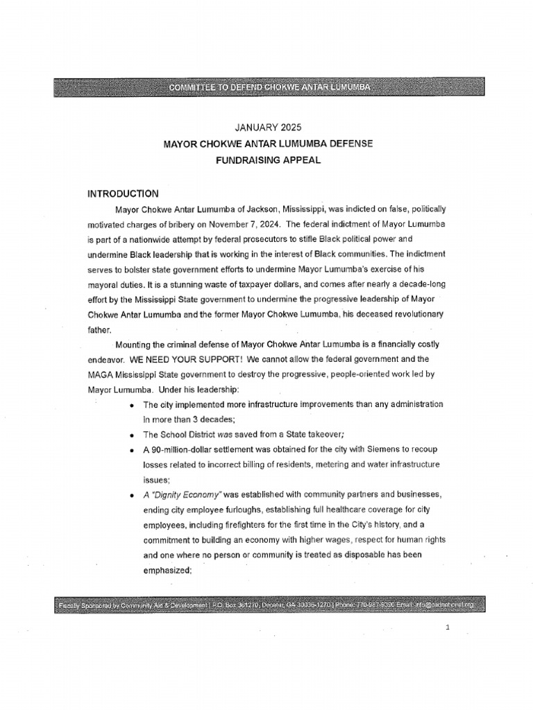 Committee To Defend Mayor Chokwe Antar Lumumba | PDF