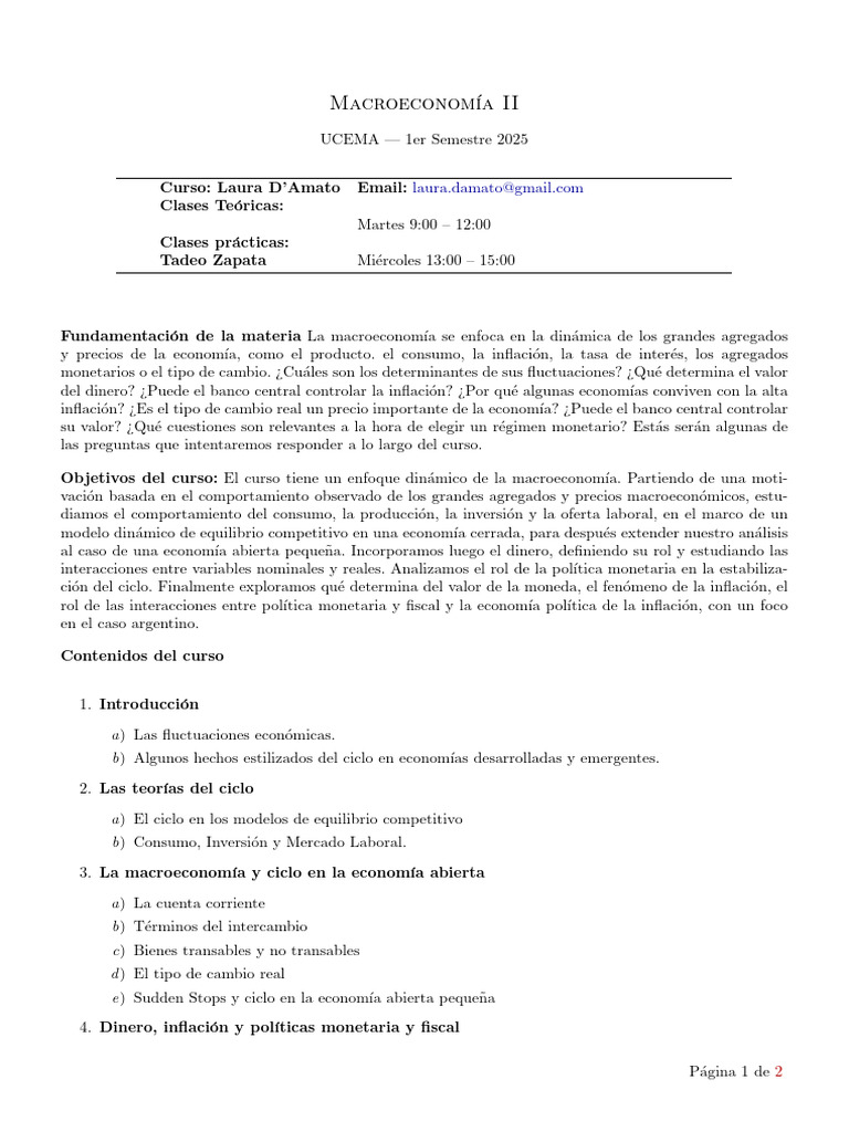 Programa Macro II UCEMA 2025 | PDF | Inflación | Tipo de cambio