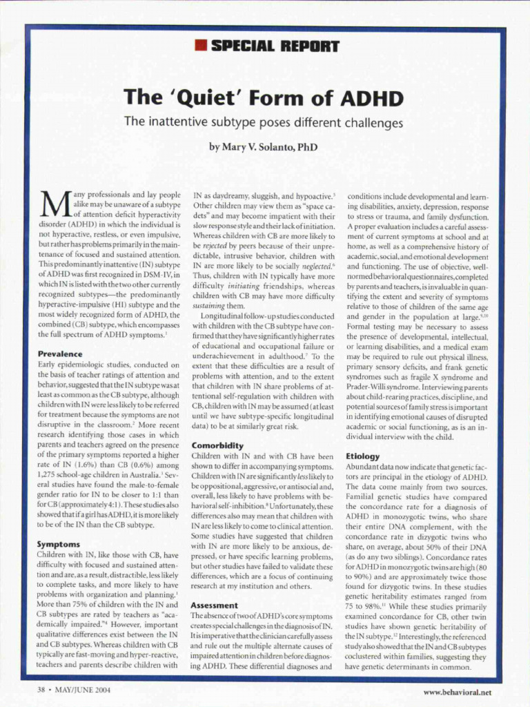 Quiet Form of ADHD | PDF