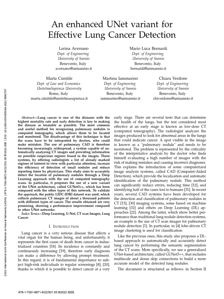 An Enhanced UNet Variant For Effective Lung Cancer Detection | PDF | Ct Scan | Image Segmentation