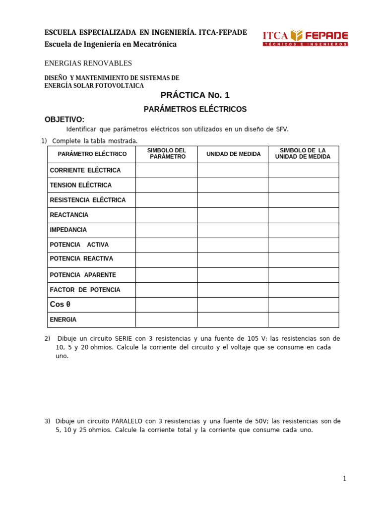 Practica S1 | PDF | Voltio | Energia electrica