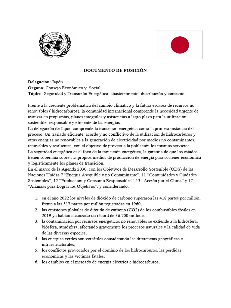 Documento de Posición Onu Japon | PDF | Energía renovable | Sustentabilidad