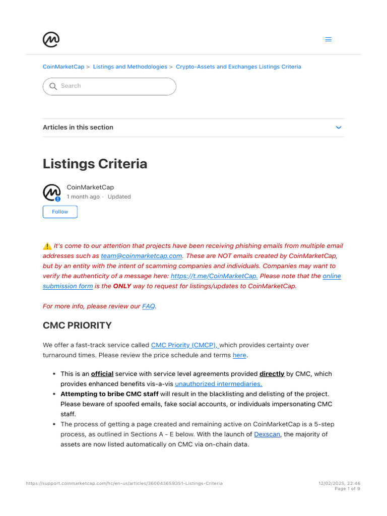 Listings Criteria - CoinMarketCap | PDF | Cryptocurrency