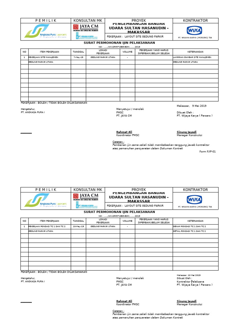 Form Izin Kerja Lapangan | PDF