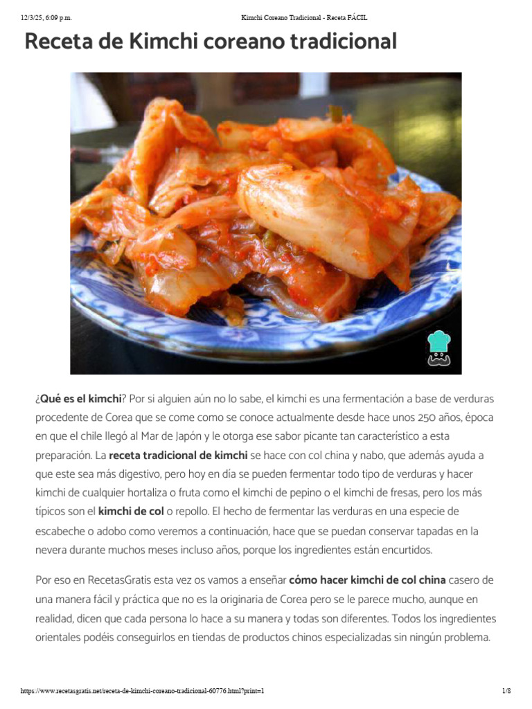 Kimchi Coreano Tradicional - Receta FÁCIL | PDF | Cocina coreana | Vegetales