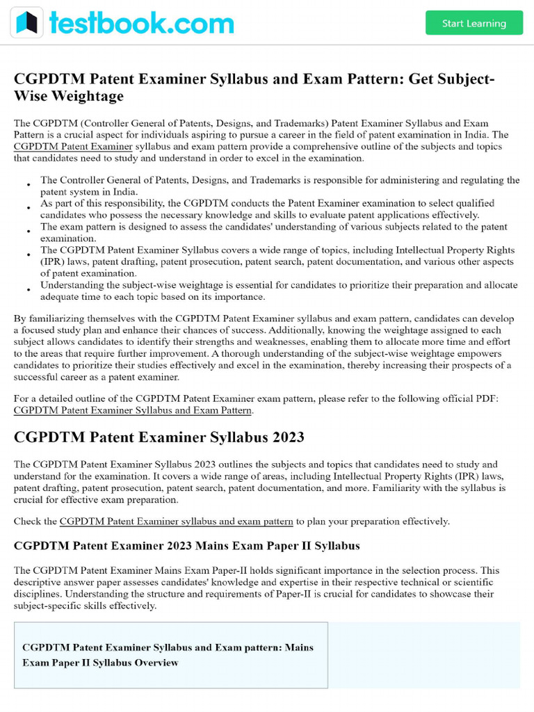 CGPDTM Patent Examiner Syllabus and Exam Pattern - Get Subject-Wise Weightage | PDF