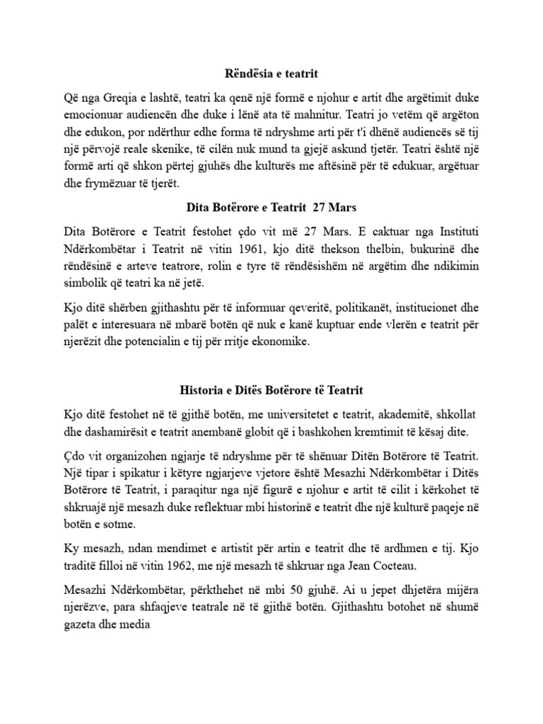 Dita Botërore e Teatrit 27 Mars_INFO | PDF