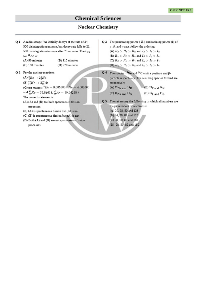 Quiz 17 Nuclear Chemistry | PDF | Radioactive Decay | Ionizing Radiation