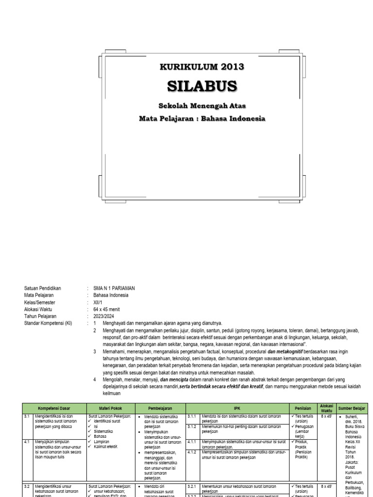SILABUS KELAS XII | PDF