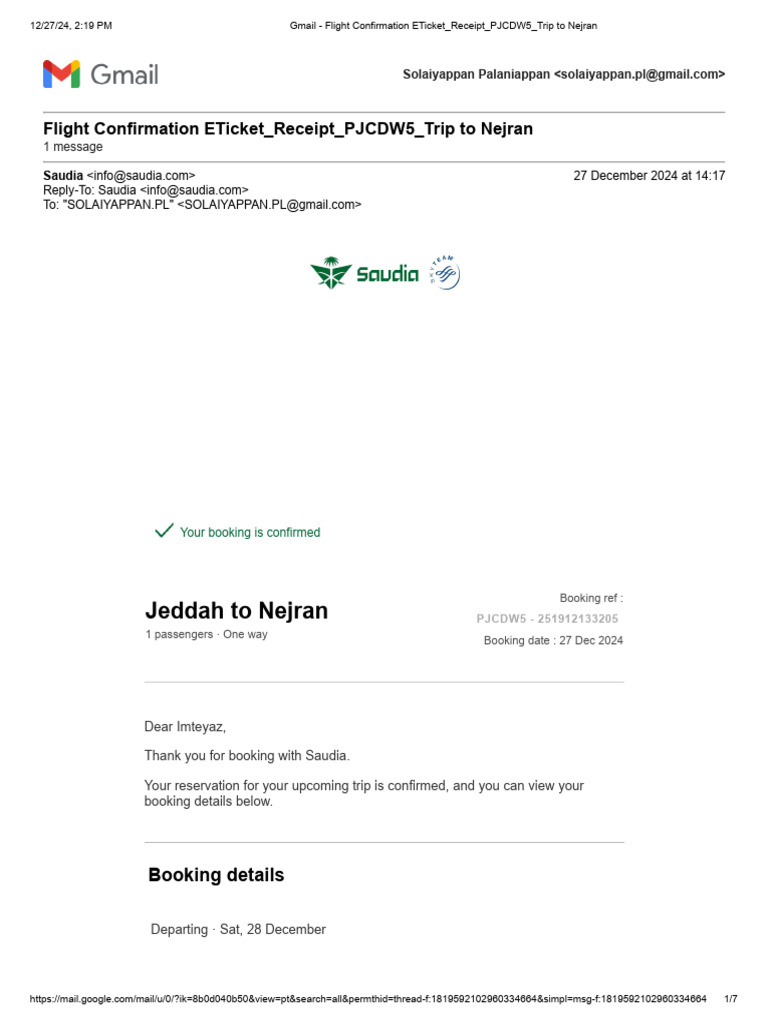 Gmail - Flight Confirmation ETicket - Receipt - PJCDW5 - Trip To Nejran ...