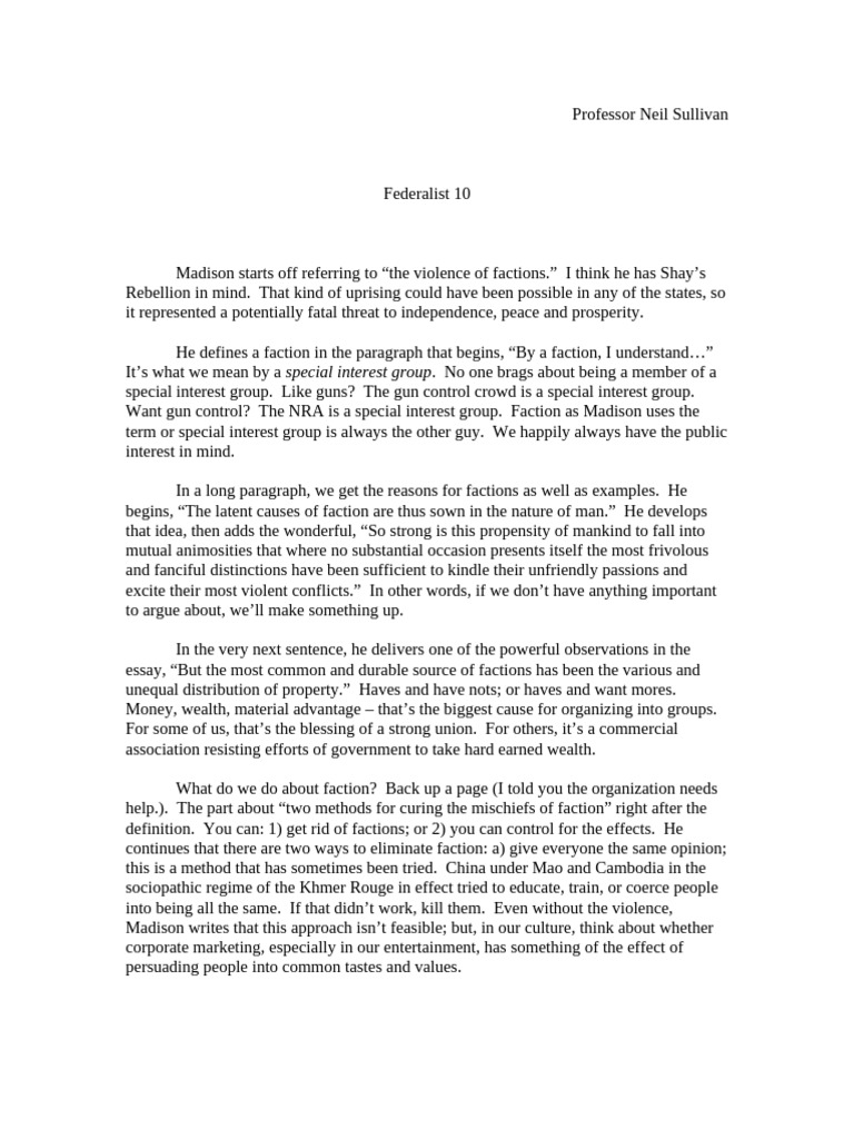 Understanding Factions in Federalist 10 | PDF | Federalist Party ...