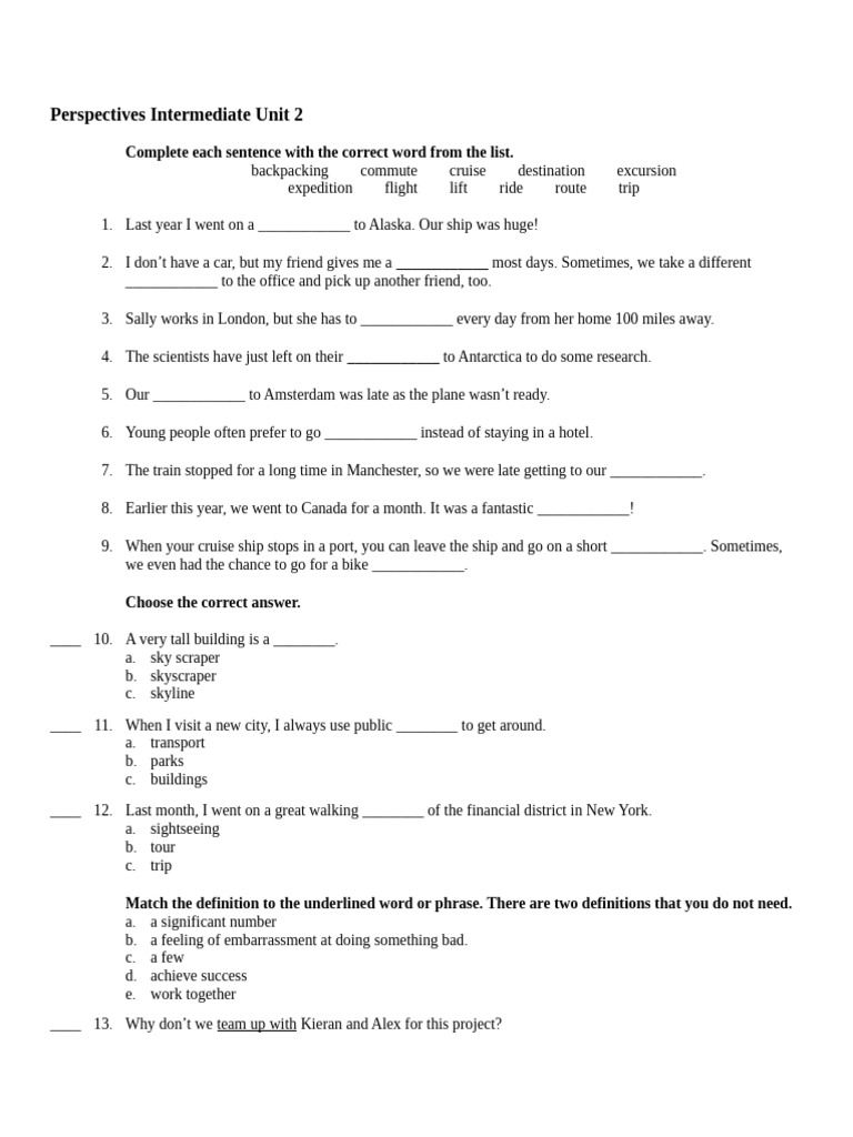 Perspectives Intermediate Unit 2 | PDF