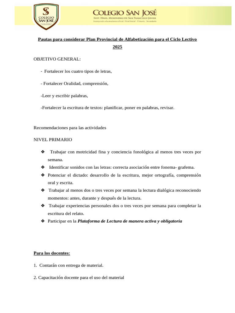 Plan de Alfabetizacion 2025 | PDF | Literatura | Escritura