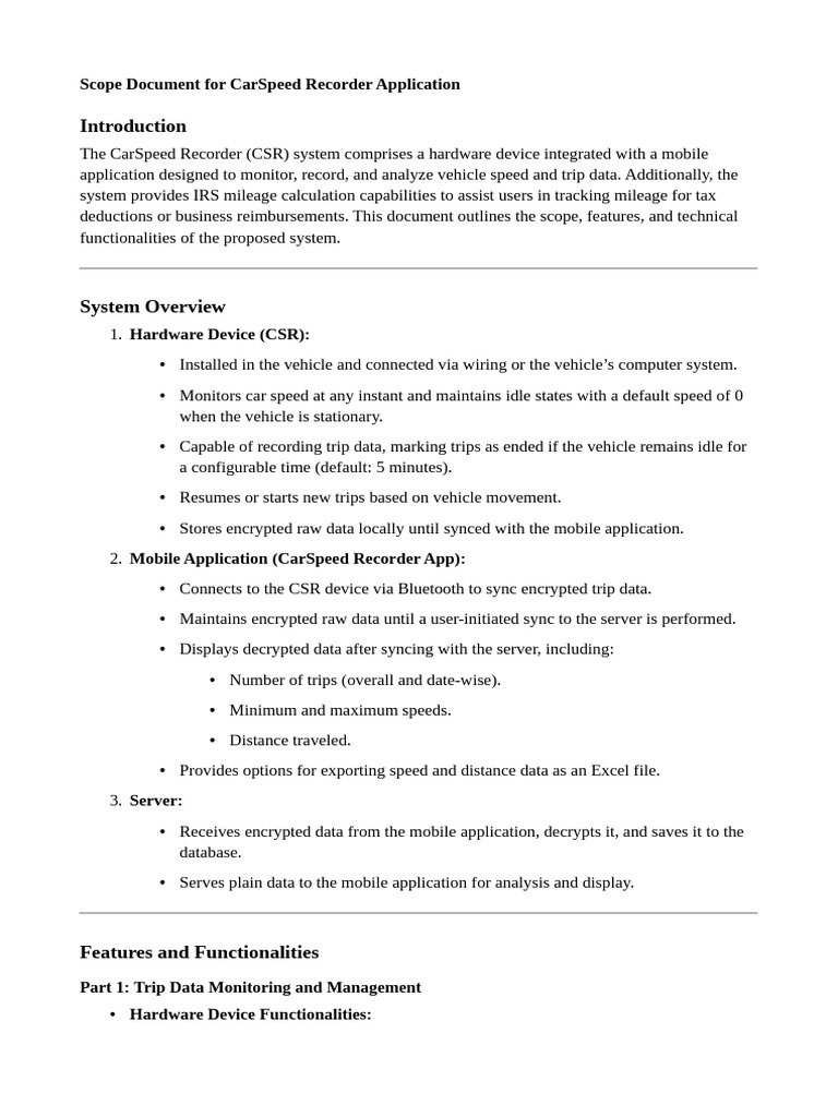 Scope Document(Speed Recorder) | PDF | Encryption | Mobile App