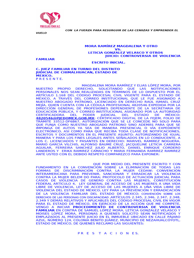 Controversia De Violencia Familiar En México Pdf Demanda Judicial
