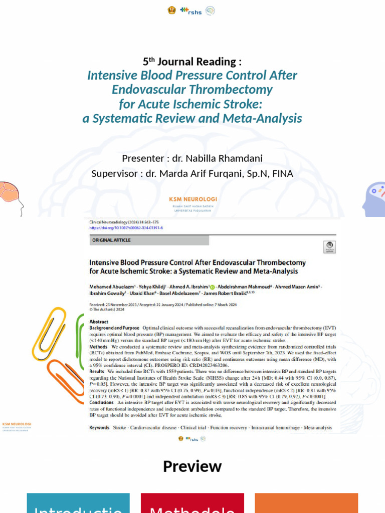 Intensive Blood Pressure Control After EVT | PDF | Systematic Review ...