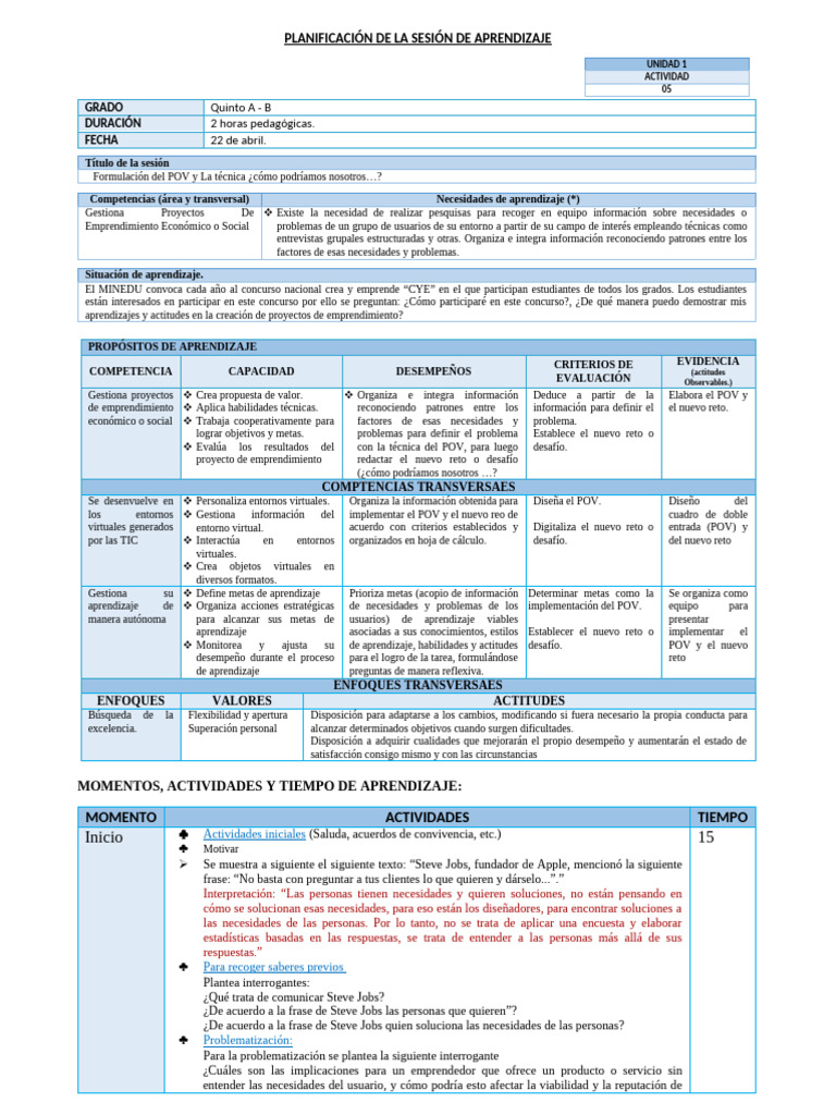 EPT - 5TO | PDF | Aprendizaje | Iniciativa empresarial