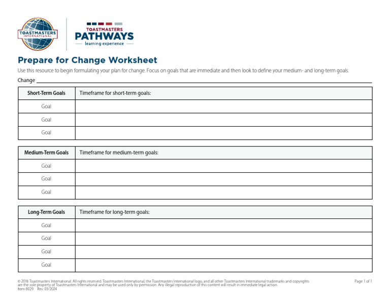Prepare For Change Worksheet | PDF