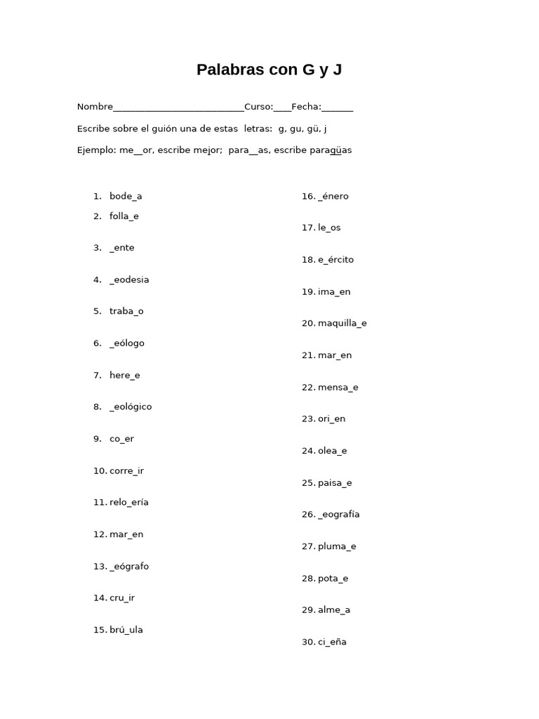 Palabras Con G y J | PDF