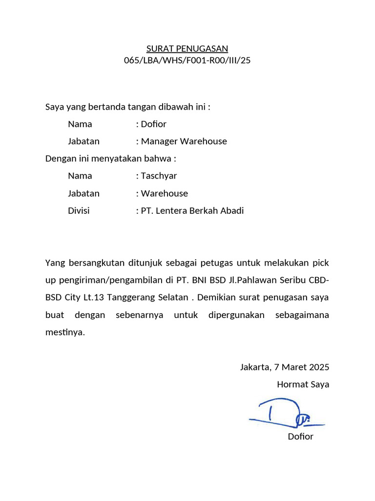 Surat Permohonan & Penugasan BNI | PDF