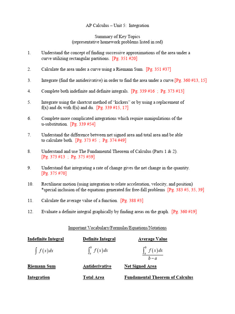 AP Calculus - Unit Topics - Unit 5 | PDF