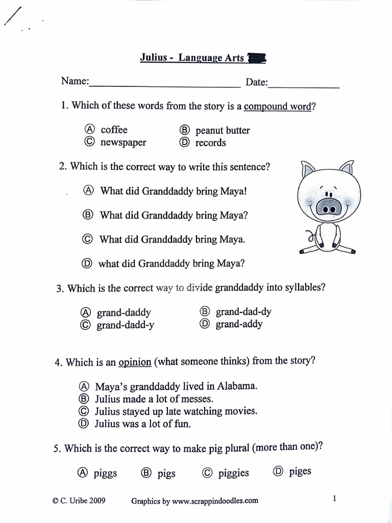 Julius Language Arts Test | PDF | Linguistic Typology | Syntax