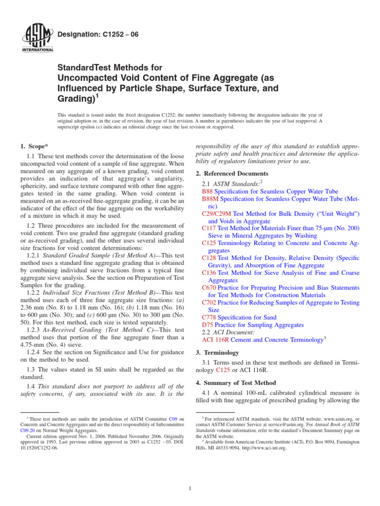 Astm C1252-06 Angularidad | PDF | Density | Concrete