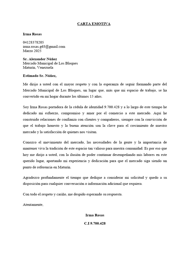 Carta Emotiva Irma | PDF