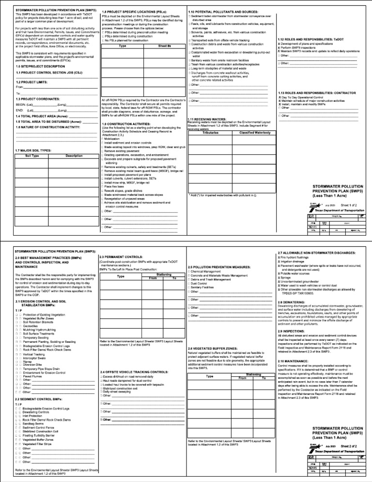 Sw3p Summary Templatea Less Than One Acre | PDF | Water And The ...