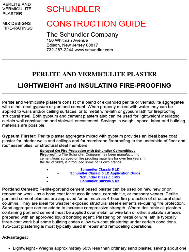 Vermiculite and Perlite Plaster - From THE SCHUNDLER COMPANY | PDF ...