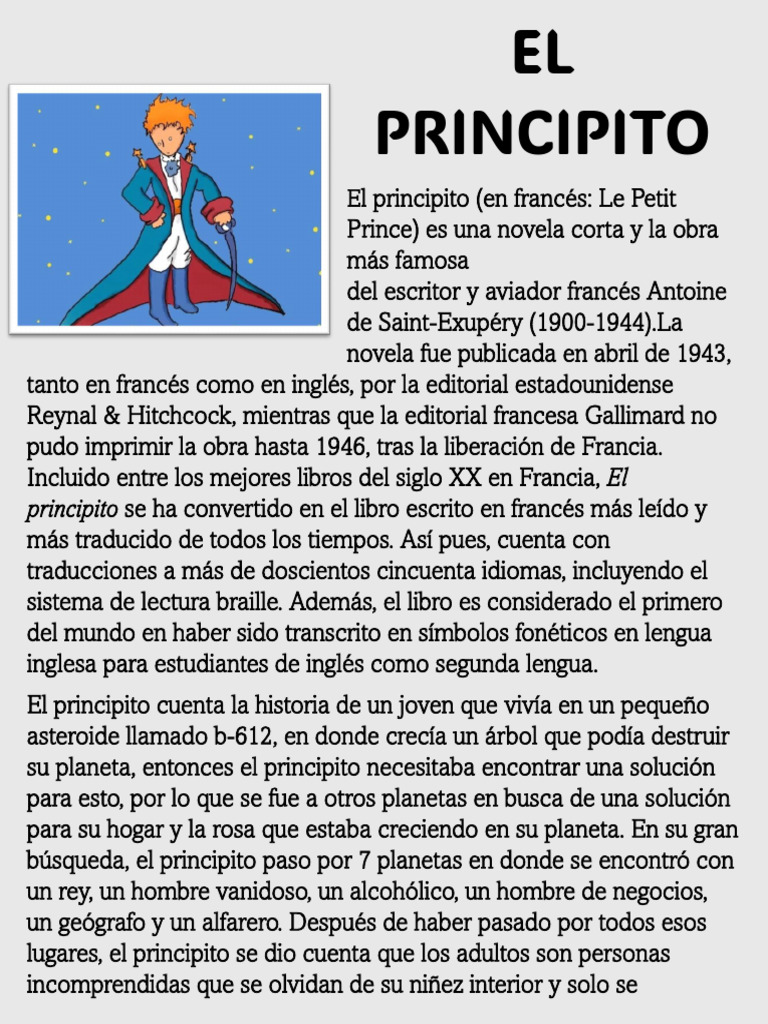 Resumen del libro El Principito | PDF | El Principito