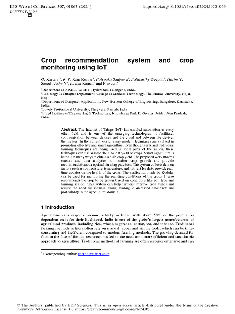 IoT-Based Crop Monitoring System | PDF | Agriculture | Internet Of Things