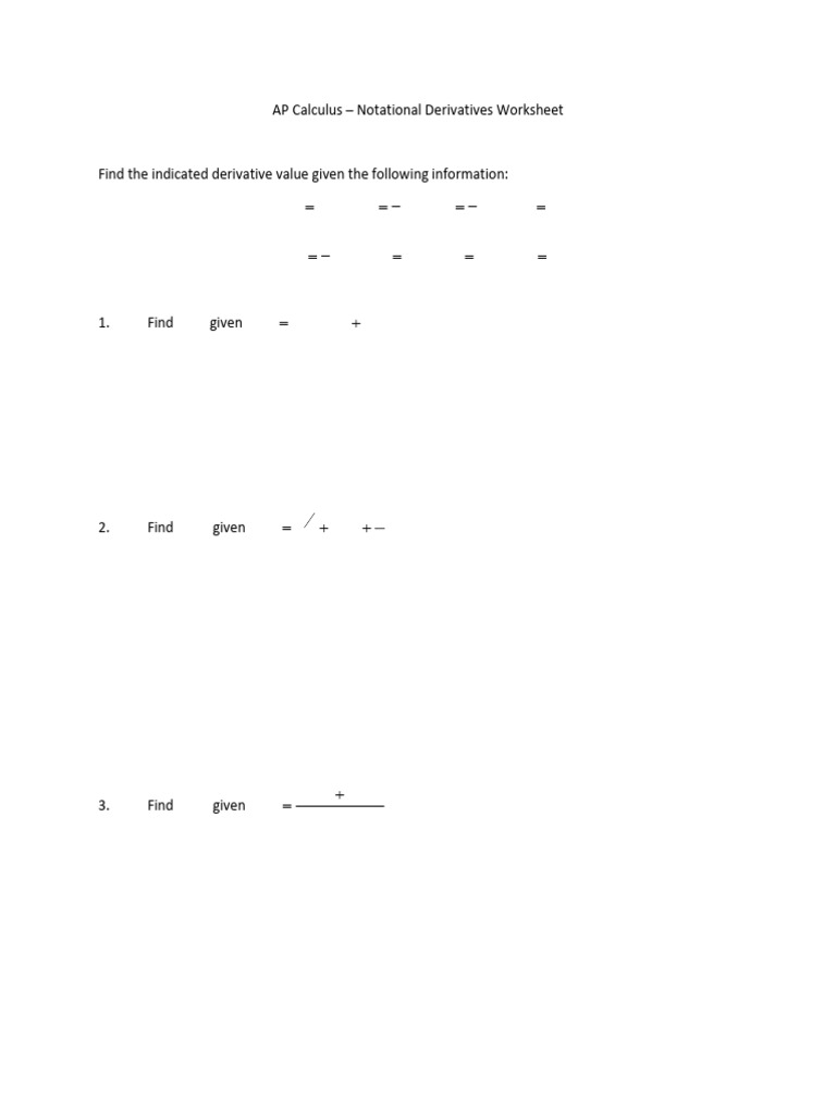 AP Calc - Unit 2 - Notational Derivatives Worksheet | PDF