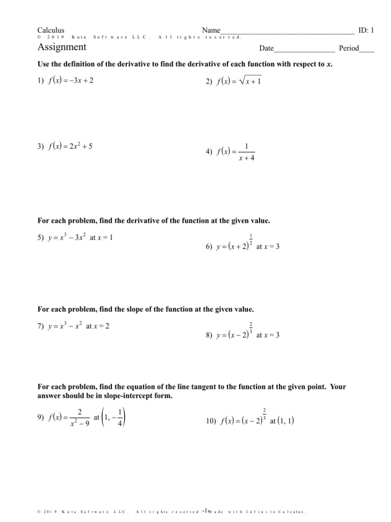 AP Calc - Unit 2 Review Worksheet #1 | PDF | Derivative | Mathematical ...