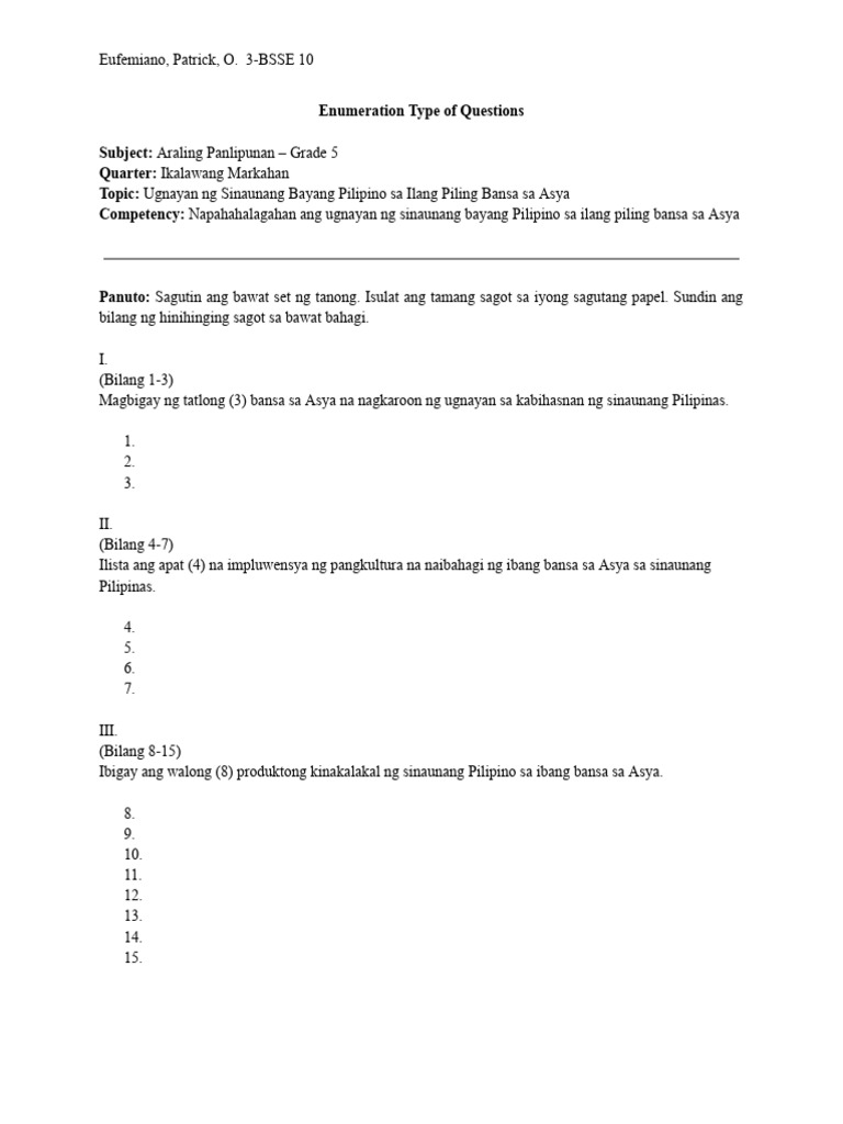 Enumeration Type of Questions | PDF