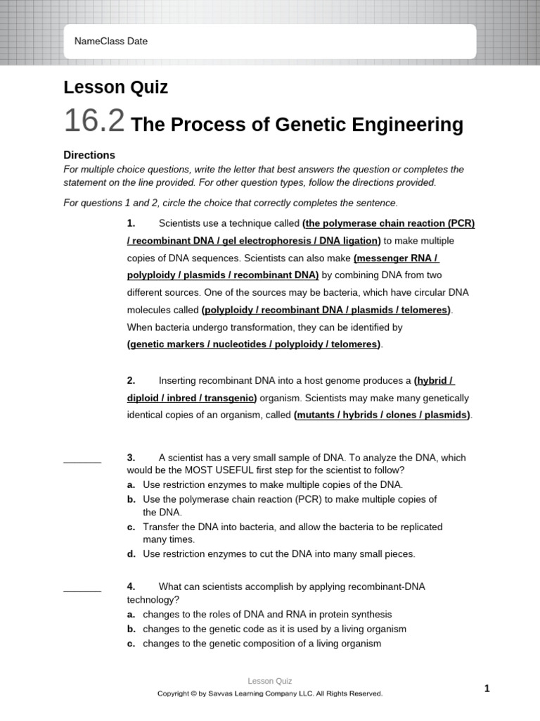 Bio Ch16 l02 Quiz Ssssss | PDF | Dna | Recombinant Dna