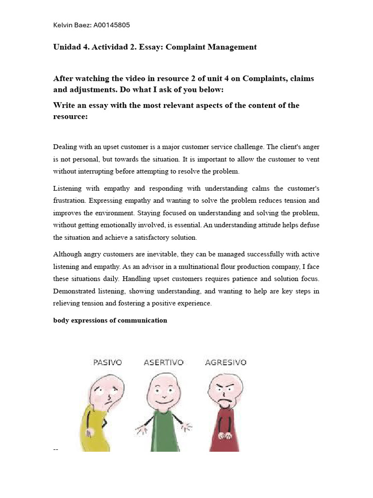 Unidad 4. Actividad 2. Essay Complaint Management | PDF