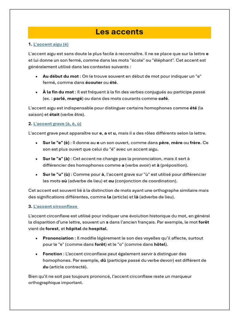 Les Accents en Français: Guide Complet | PDF | Accent tonique ...