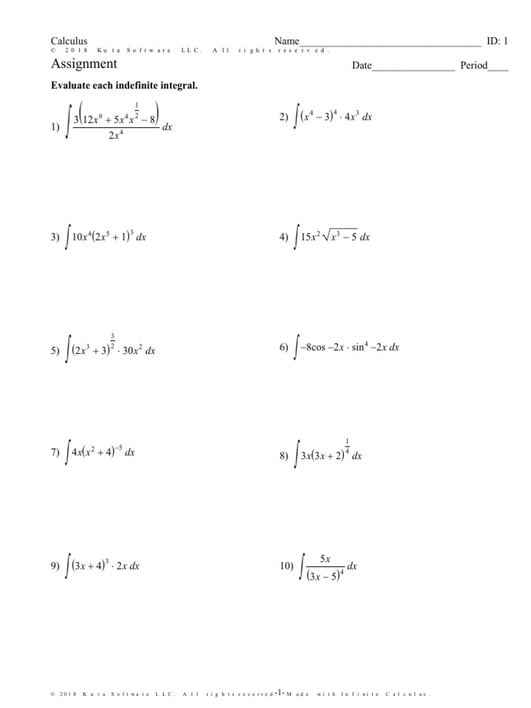 Calc - Sec 5-1 To 5-3 Reverse Chain Rule Practice Worksheet - No Answers | PDF | Calculus ...