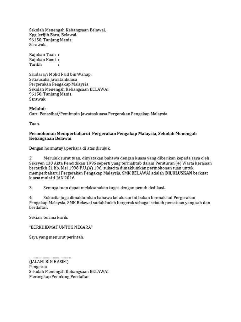 04 - Surat KELULUSAN Permohonan Perbaharui Persatuan | PDF