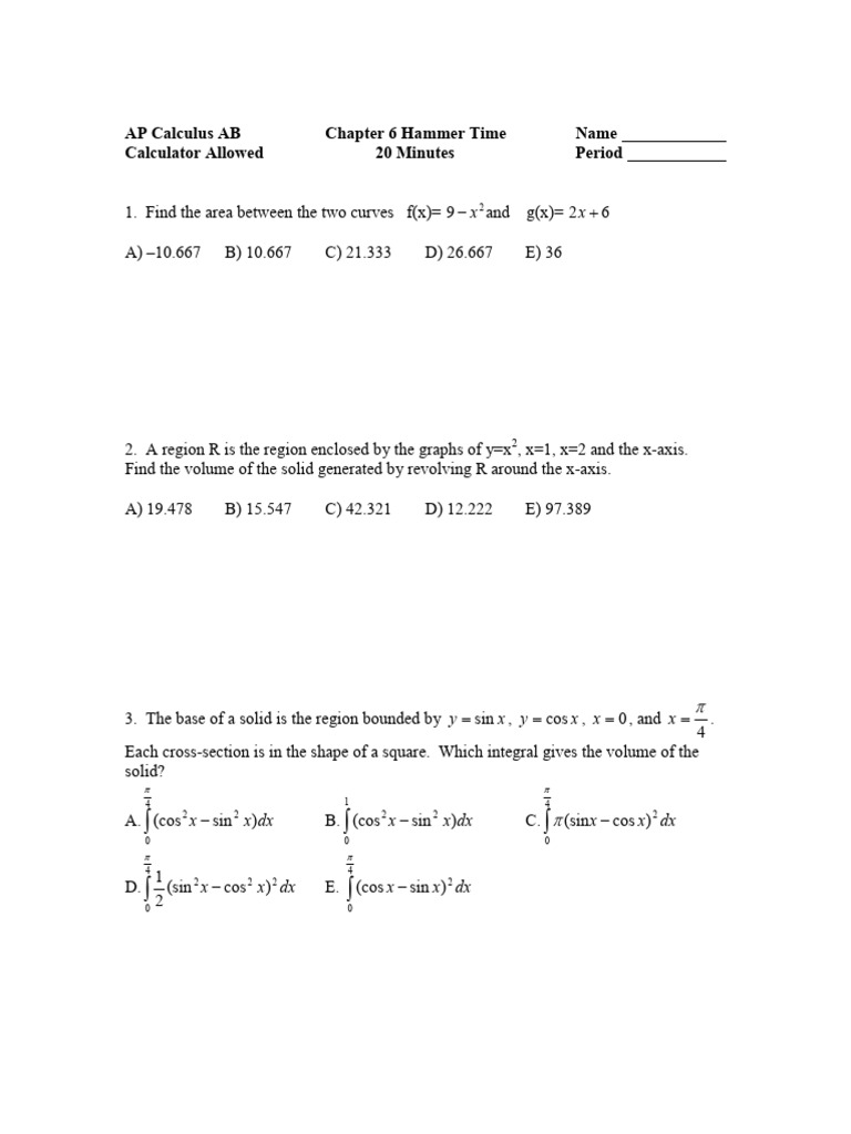 Calc - Hammer Time Chapter 6 Review | PDF