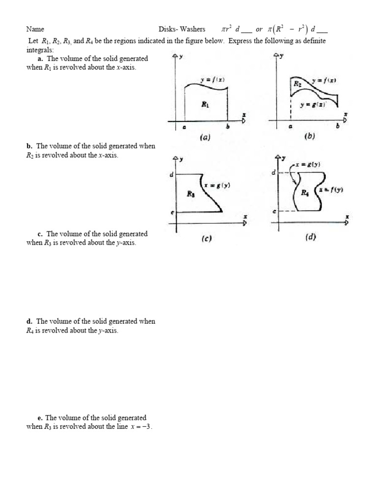 Calc - Sec 6-2 - Disks and Washers - Notational Review Worksheet | PDF