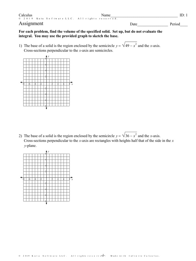 Calc - Sec 6-2 - IC Volume by Known Cross-Section Worksheet With ...