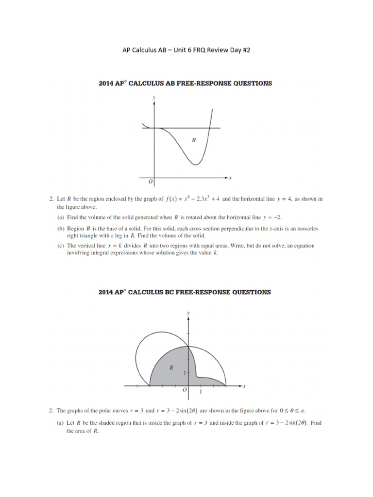 AP Calculus - Section 6-1 to 6-3 FRQ Review Day #2 | PDF