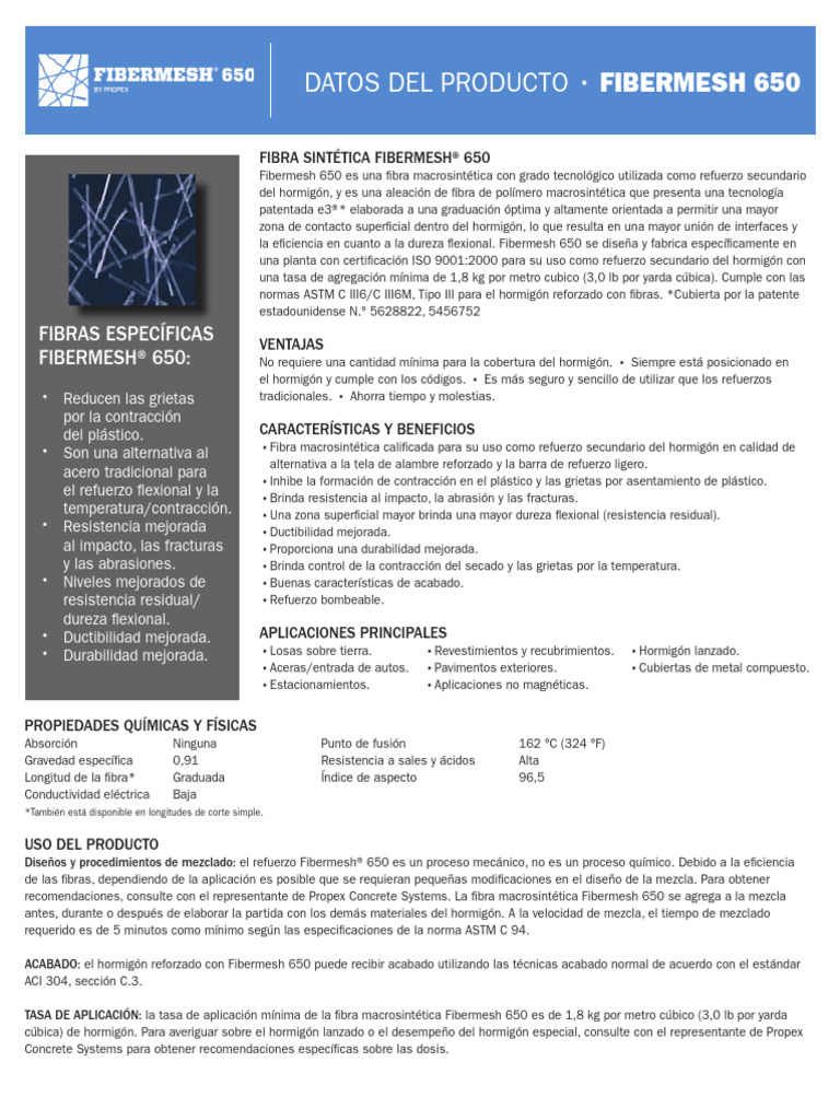 Fibermesh 650 - PD (Esp) | PDF | Hormigón | El plastico