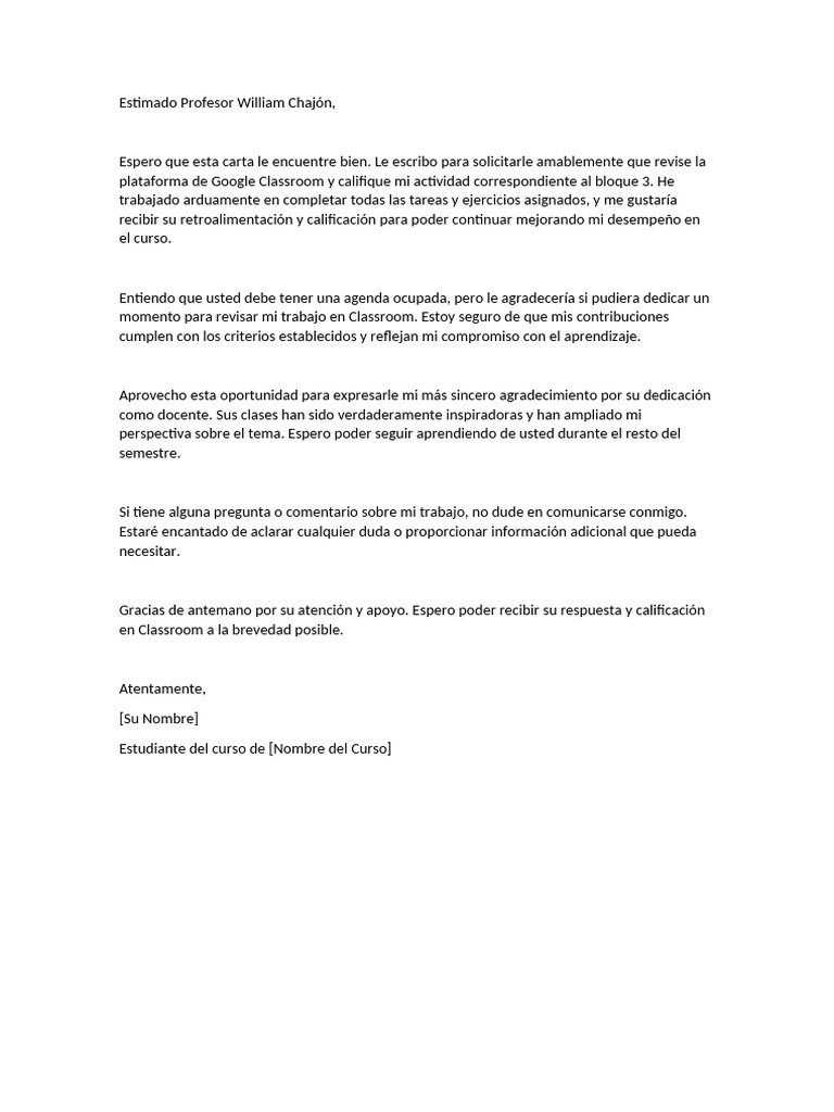 Estimado Profesor William Chajón Carta | PDF