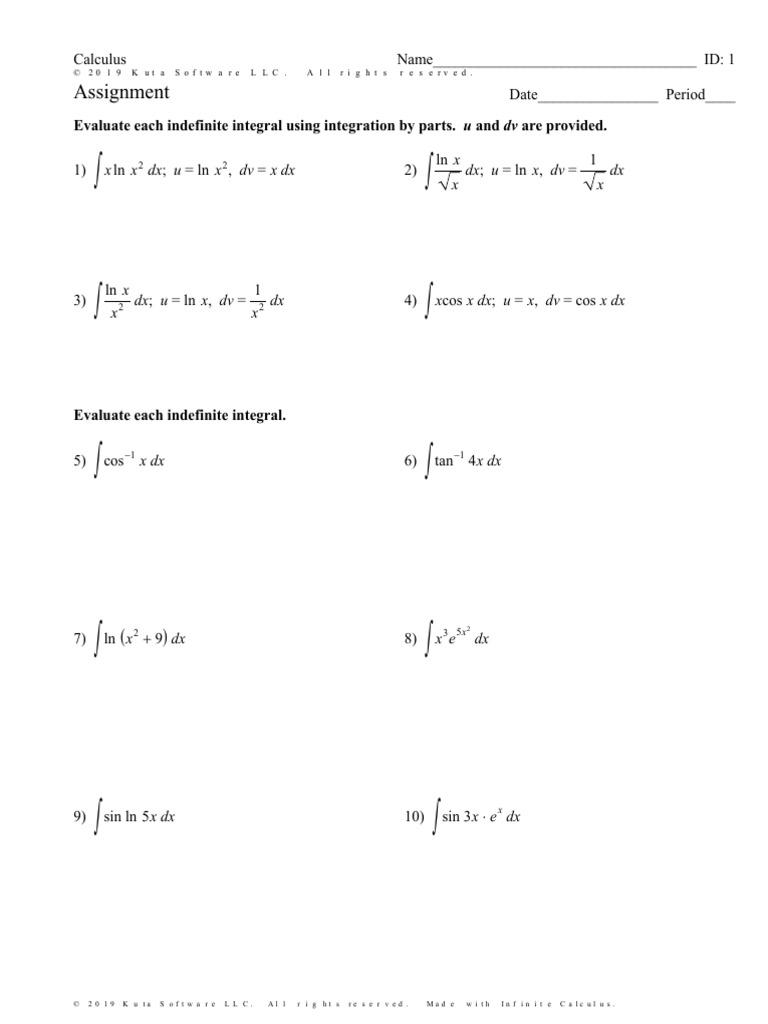 Section 7-2 Review Worksheet - Integration by Parts | PDF | Real Analysis | Algebra