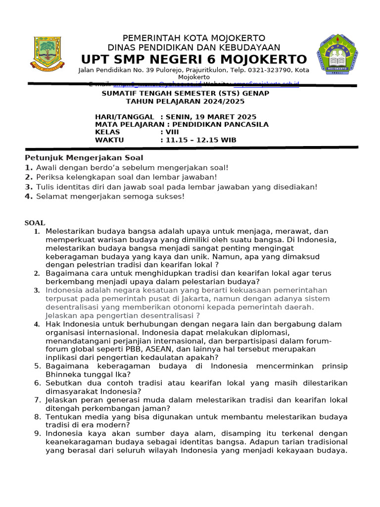 Format Template Soal Pan 8 GNP | PDF
