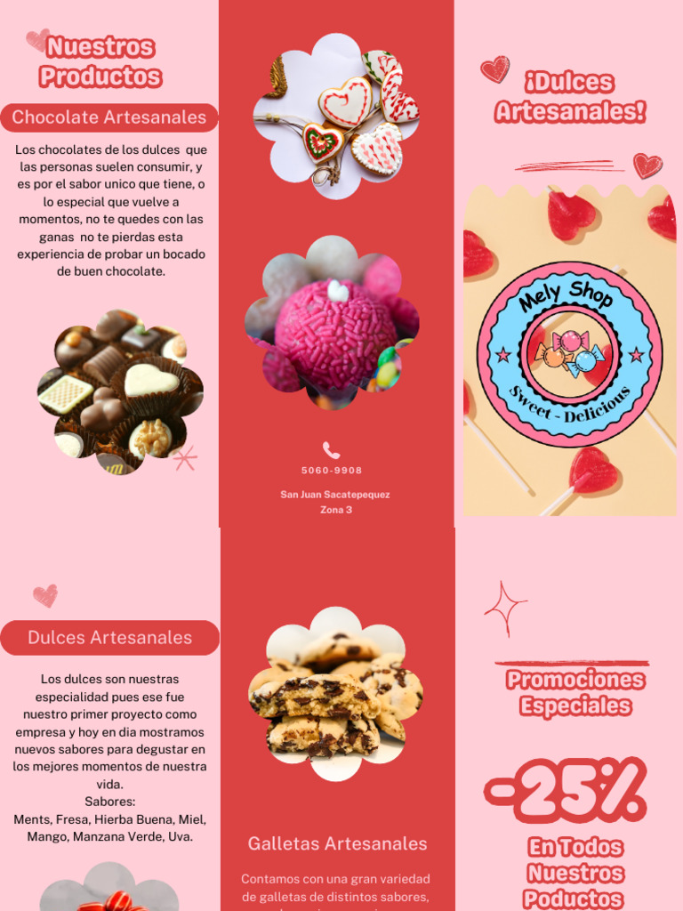 Folleto Tríptico Ofertas Pastelería Bonito Rojo y Rosa | PDF